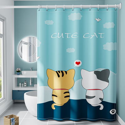 卫生间干湿分离隔断帘浴帘套装免打孔浴室帘子防水挂帘厕所遮挡帘