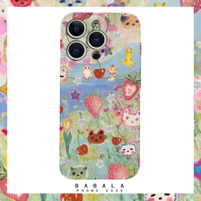 复古卡通春日草莓小熊画菲林二合一手机壳适用苹果17nova14华为p70mate60小米15opren14ovivo荣耀300iPhone16