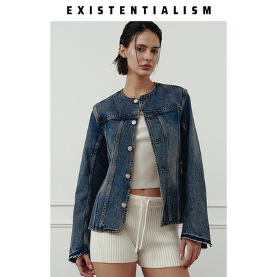 EXISTENTIALISM “Denim”毛边丹宁夹克美式复古松弛外套女牛仔蓝