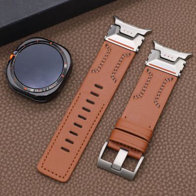 适用三星GalaxyWatch8Ultra机甲款真皮表带47mm金属头粒牛皮表带