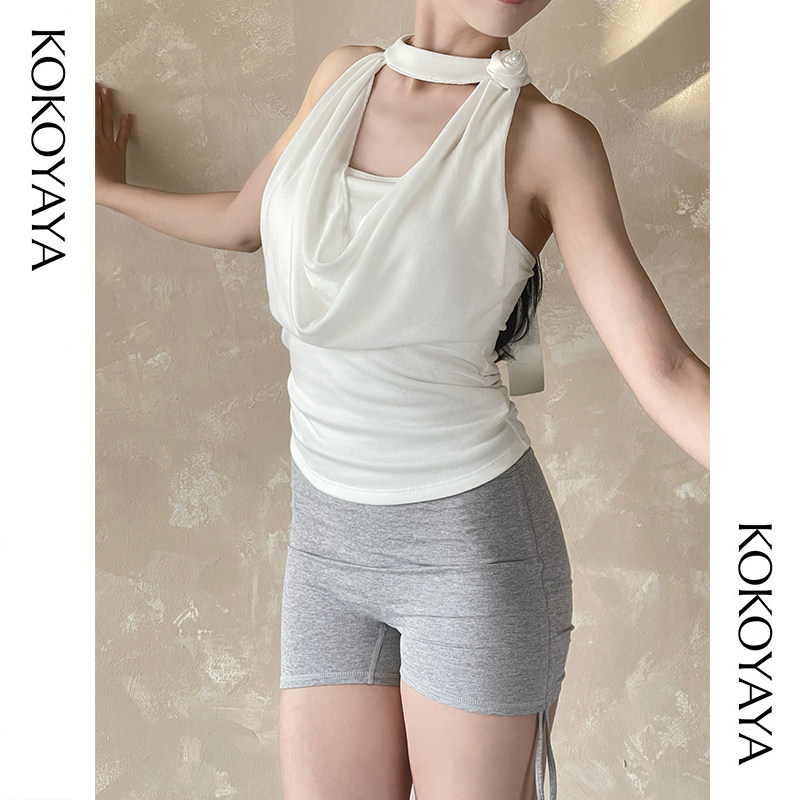 kokoyaya女士运动舞蹈瑜伽服跑步网球套装普拉提美背上衣挂脖背心