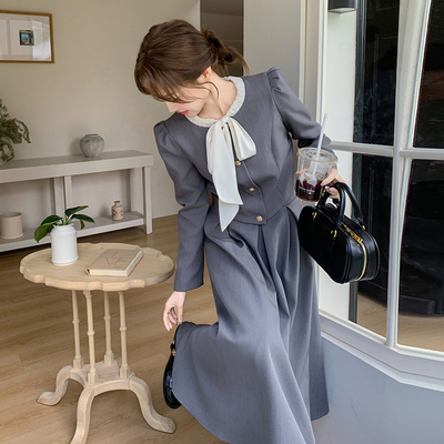 春装新款 灰色蝴蝶结套装裙子 1C056-8601-P165K238