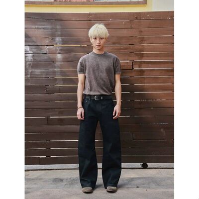 Big Production重磅16盎司黑色克罗同款面料2021m微喇版型素黑牛