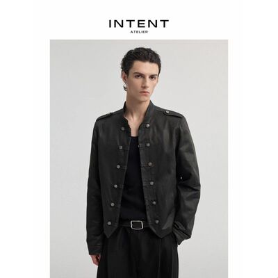INTENT拿破仑夹克男秋季新品哑光涂层油蜡感立领合身正肩休闲外套
