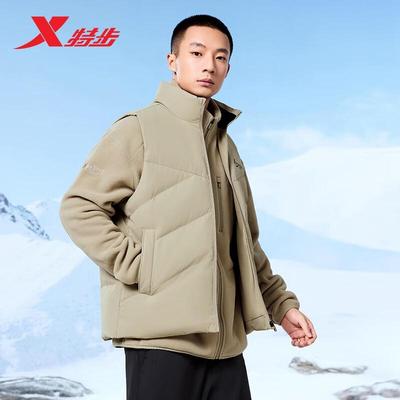 特步韩系百搭男士羽绒马甲官方正品冬季新款舒适休闲运动通勤上衣