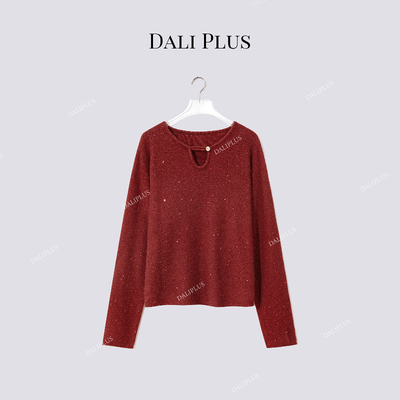 “山羊绒浣熊绒混纺红毛衣” 纽扣镂空针织-D5CH5328-3