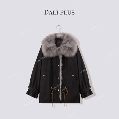 DALI PLUS“银蓝狐狸毛鹅绒服”保暖收腰派克服羽绒服-D5CH5107