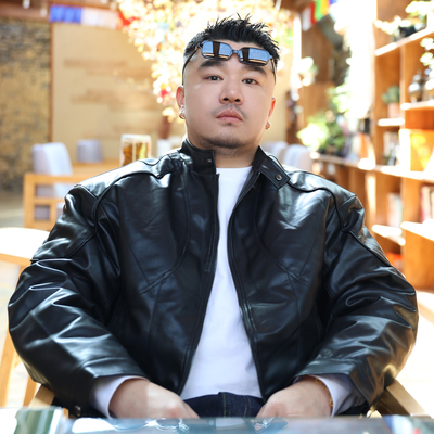 日系超短宽PU夹棉阔版皮衣