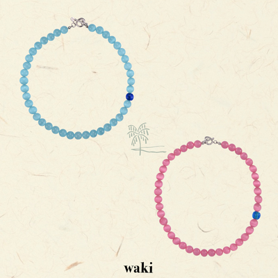 waki 大溪地Tahiti /可爱岛Kauai 猫眼石度假感粉蓝手工串珠项链