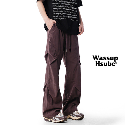 美式潮牌褶皱工装裤男