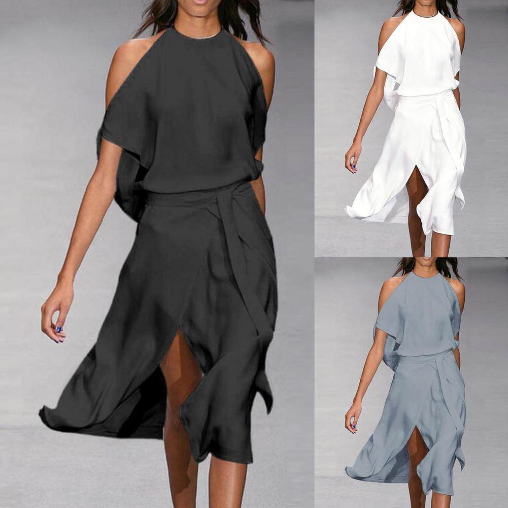 Simple Elegant Women Off Shoulder Loose Dress for Work连衣裙