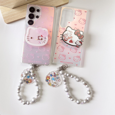 创意镭射卡通KT猫头像适用于三星GalaxyS25Ultra手机壳S24/S24FE可爱少女心A05/A15/23全包A52/A54/A55保护套