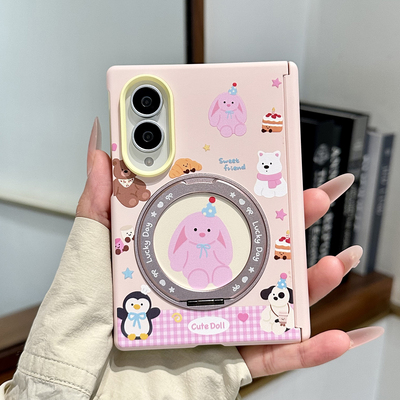 创意360支架卡通帽子粉兔适用三星GalaxyZFold8Ultra手机壳ZFold8可爱少女折叠屏Fold防滑小众个性全包保护套