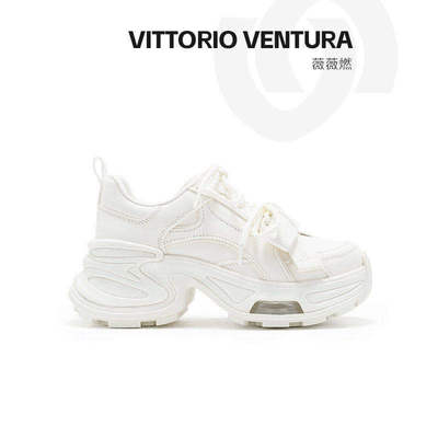 VITTORIO VENTURA薇薇燃 可拆卸蝴蝶结牛皮增高厚底老爹鞋