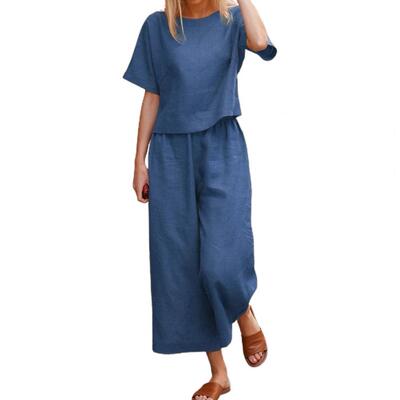 Crew neck short sleeve T-shirt trousers suit圆领短袖长裤套装