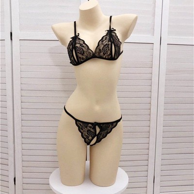 蕾丝比基尼透明镂空性感三点式泳衣女士分体bikini两件套