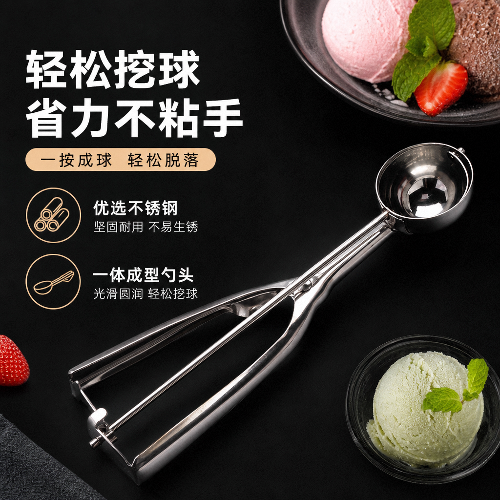 不锈钢冰淇淋勺挖球器水果西瓜冰激凌分球器商红冰勺水果分割器