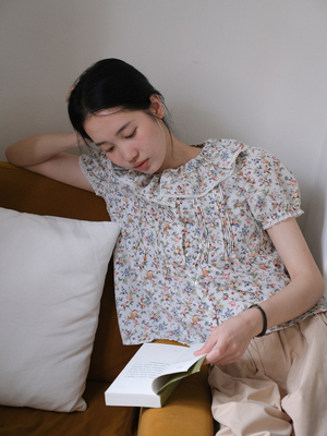苎麻衬衣蕾丝花边少女感