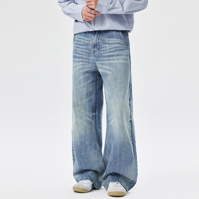 NBKY复古直筒牛仔裤男美式