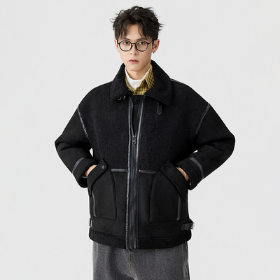 NBKY黑色摇粒绒棉服男2025秋冬款