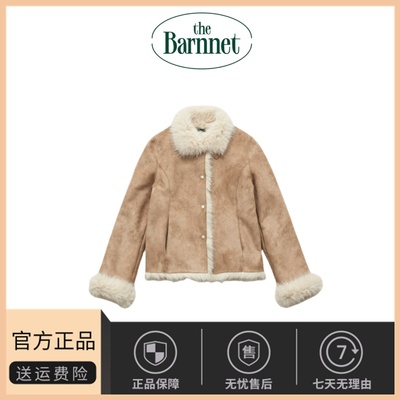 【现货】韩国东大门冬季新the Barnet复古翻领单排扣皮毛一体外套