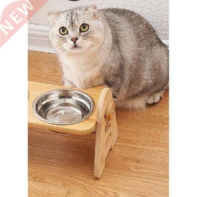 Adjustable Stainless Steel Dog Bowl With Bamboo Frame Dog