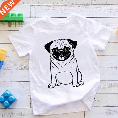 2022 Kids T-shirt Summer New Cute Fun Pug Print Boys Cloth