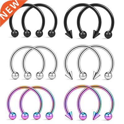 2Pcs Cone Spike Horseshoe Circular Septum Nose Ring Surgical