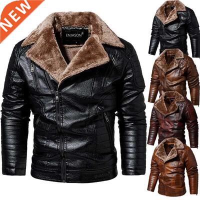 Mens Thick Leather Jackets Winter Autumn Male Fashion Motorc