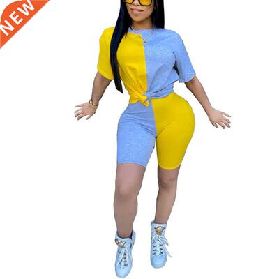 Women 2 Piece Outfits Tracksuit Ladies Casual Short Sleeve T