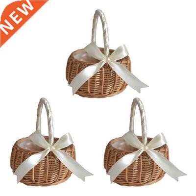 3X Woven Flower Basket Rattan Storage Basket Flower Girl