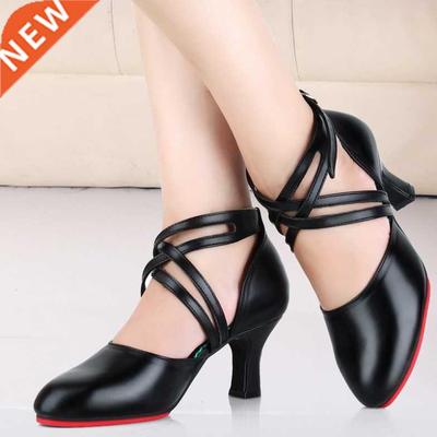 Women's Genuine Leather Latin Dance Shoes Black/Wine Red Hig