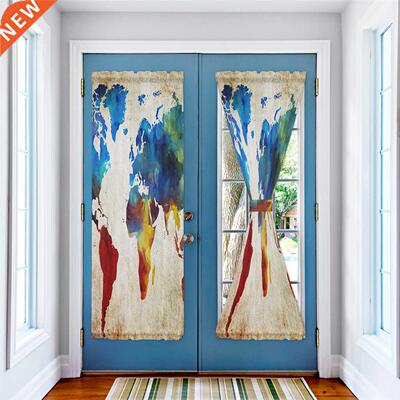 Colorful Map On Vintage Background Door Curtains for Living