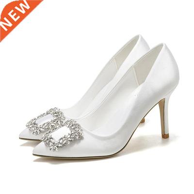 Korean Style Pointed High Heel White Wedding Shoes Rhineston