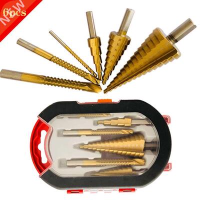 6Pcs HSS Step Drill Bit Set Hole Saw Cutting Metal Tapered P