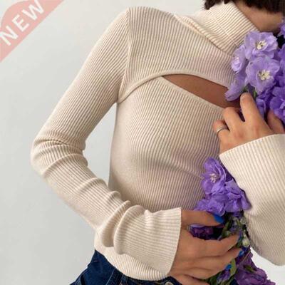 Women's Turtleneck Long Sleeve Slim Pullovers 2021 Autumn Ne
