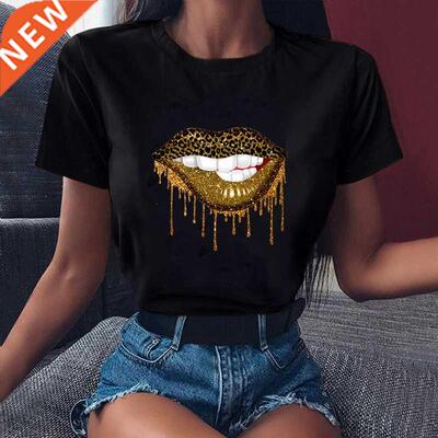 Summer Fshion Shirt Lips Leoprd Grphic T Shirt Women Hr