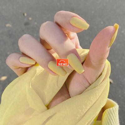 24pcs/box Full Cover fake Press on Nails Matte Yellow Pure