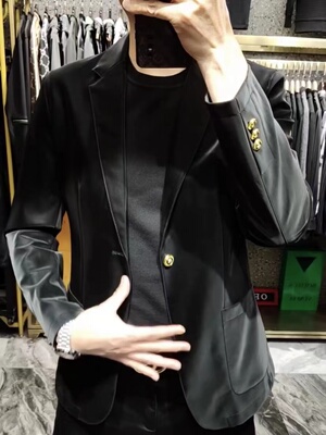 春季男士商务休闲磨皮绒西装外套