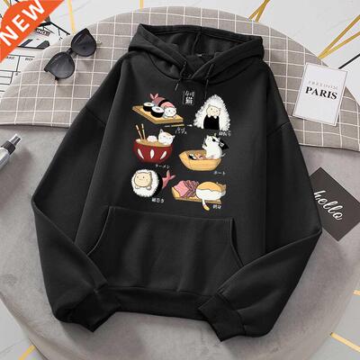 Sush Cat's Day Harajuku Prnt Hoodes Womens New Loose Flee