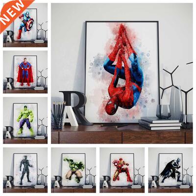 Marvel Avengers Superhero Watercolor Painting Spiderman Pos