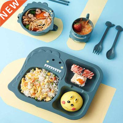 Baby Tableware Set Cartoon Dinosaur Dinnerware Wheat Straw