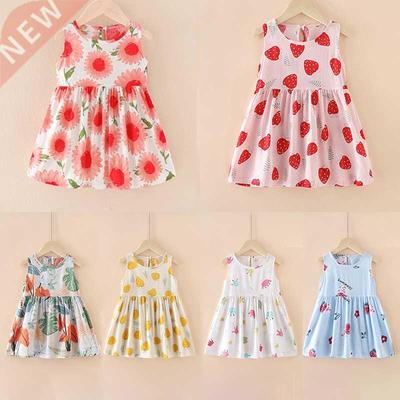 Girls Summer Dress Sleeveless Cute Cartoon Print Kids Dresse