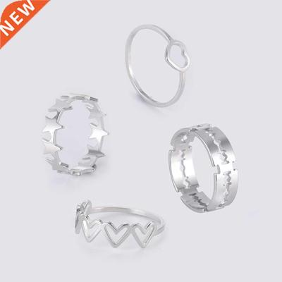 Teamer Stainless Steel Rings for Women Heart Pentagram Flowe