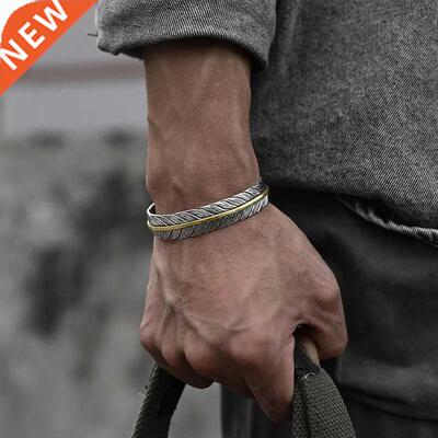 Personality Vintage Feather Silver Color Open Cuff Bracelet