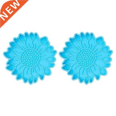 2 Pcs Sunflower Shape Coaster Epoxy Resin Mold Cup Mat Casti