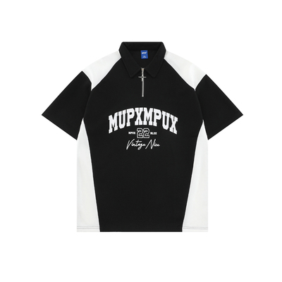 GOLFCROSS撞色拼接polo翻领T恤廓形宽松落肩短袖上衣宽松男女同款