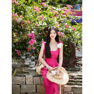 【心头的朱砂痣】玫红原创连衣裙