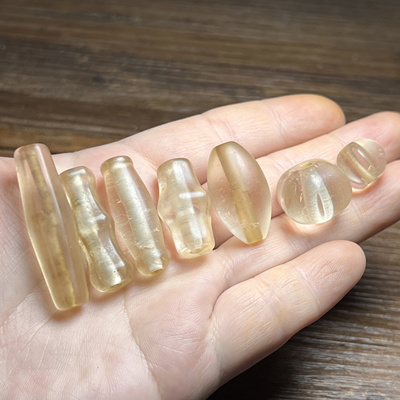 天然老白水晶单颗吊坠高古水晶老珠子六棱竹节大孔珠勒子管珠配珠