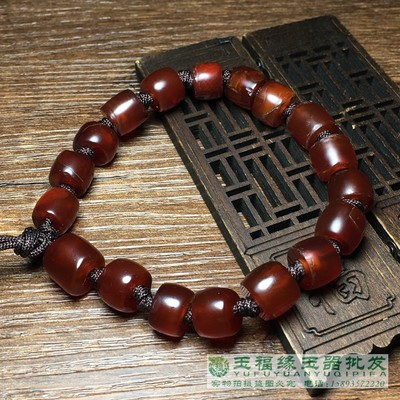 高古西周玛瑙手串酒红西玛算盘剁